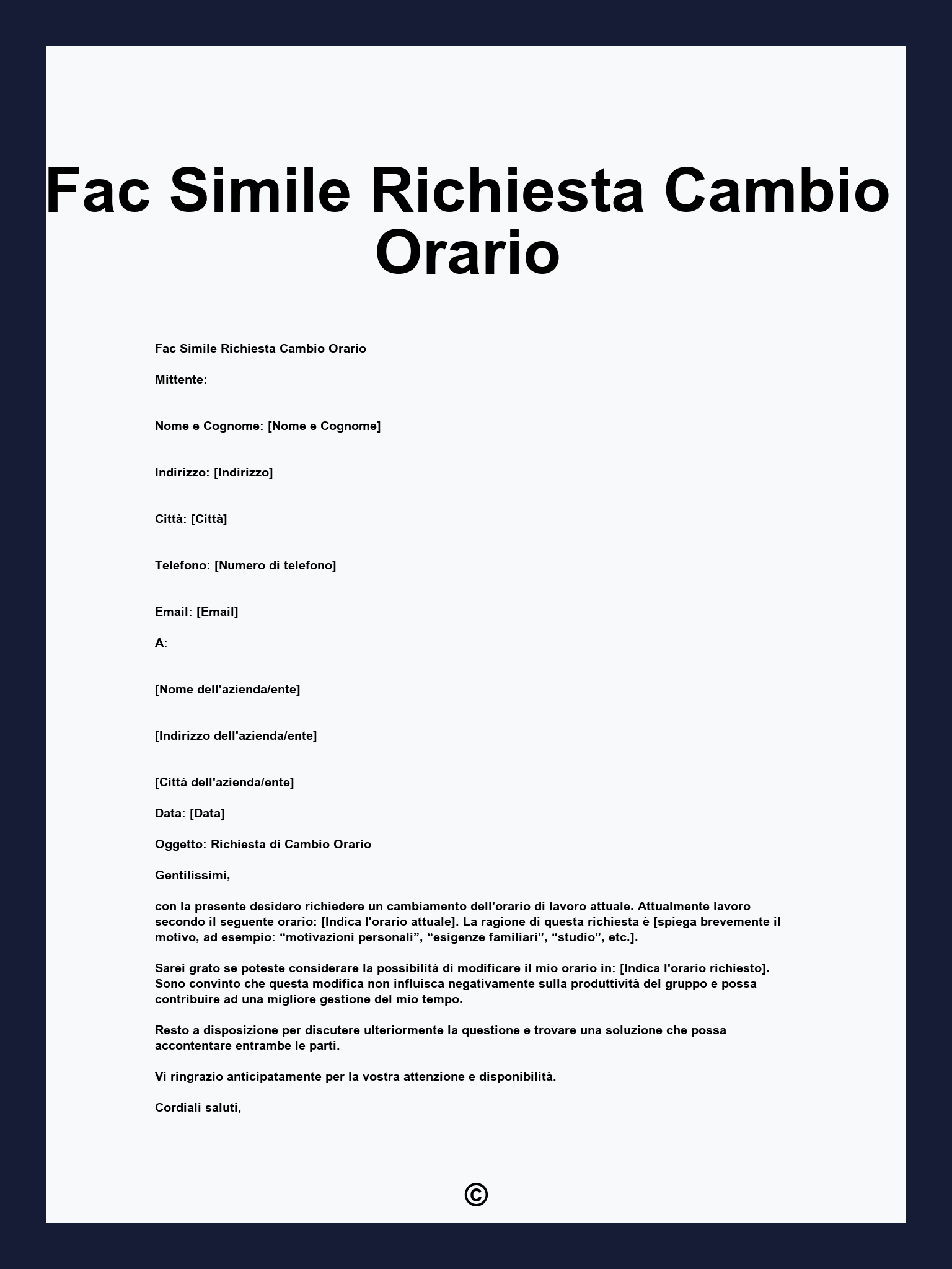 Fac Simile Richiesta Cambio Orario
