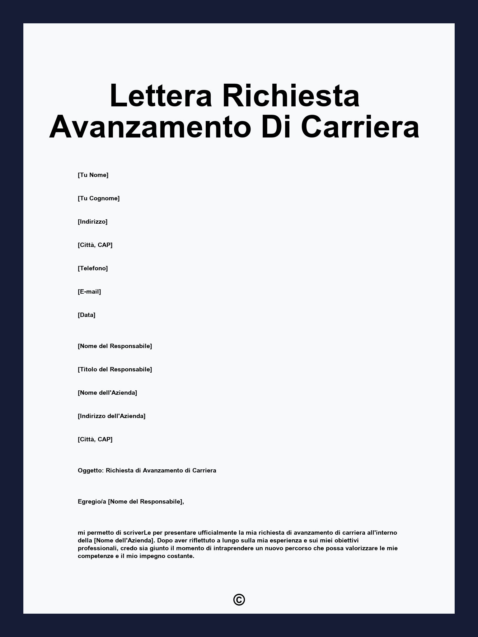 Lettera Richiesta Avanzamento Di Carriera