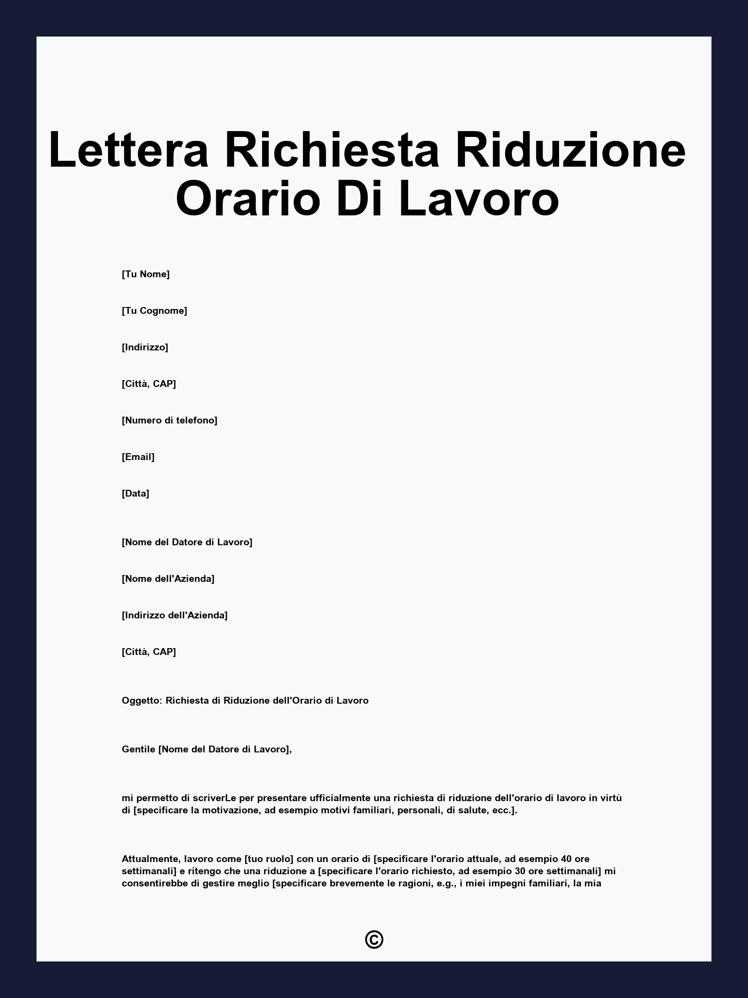 Lettera Richiesta Riduzione Orario Di Lavoro