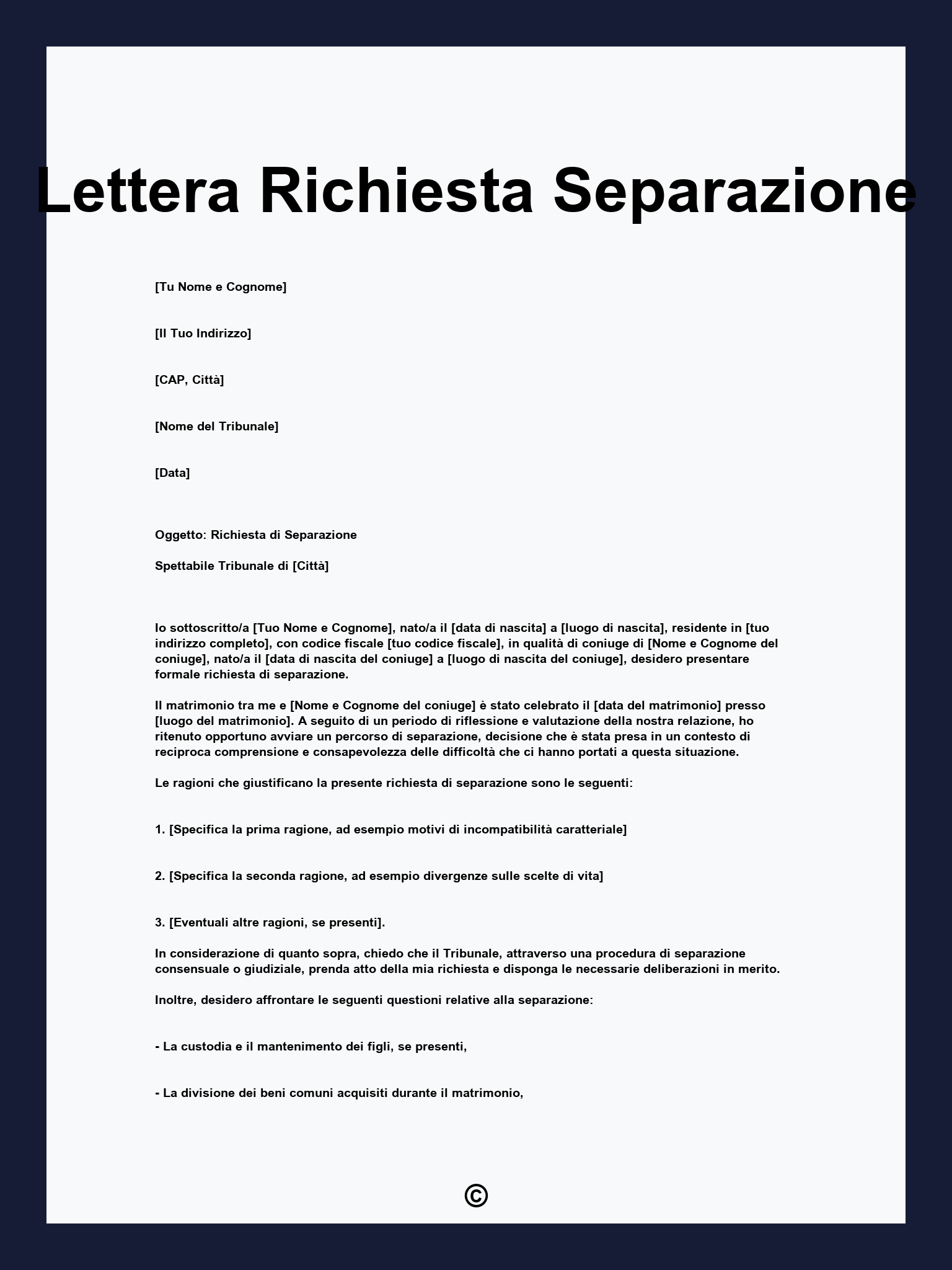 Lettera Richiesta Separazione
