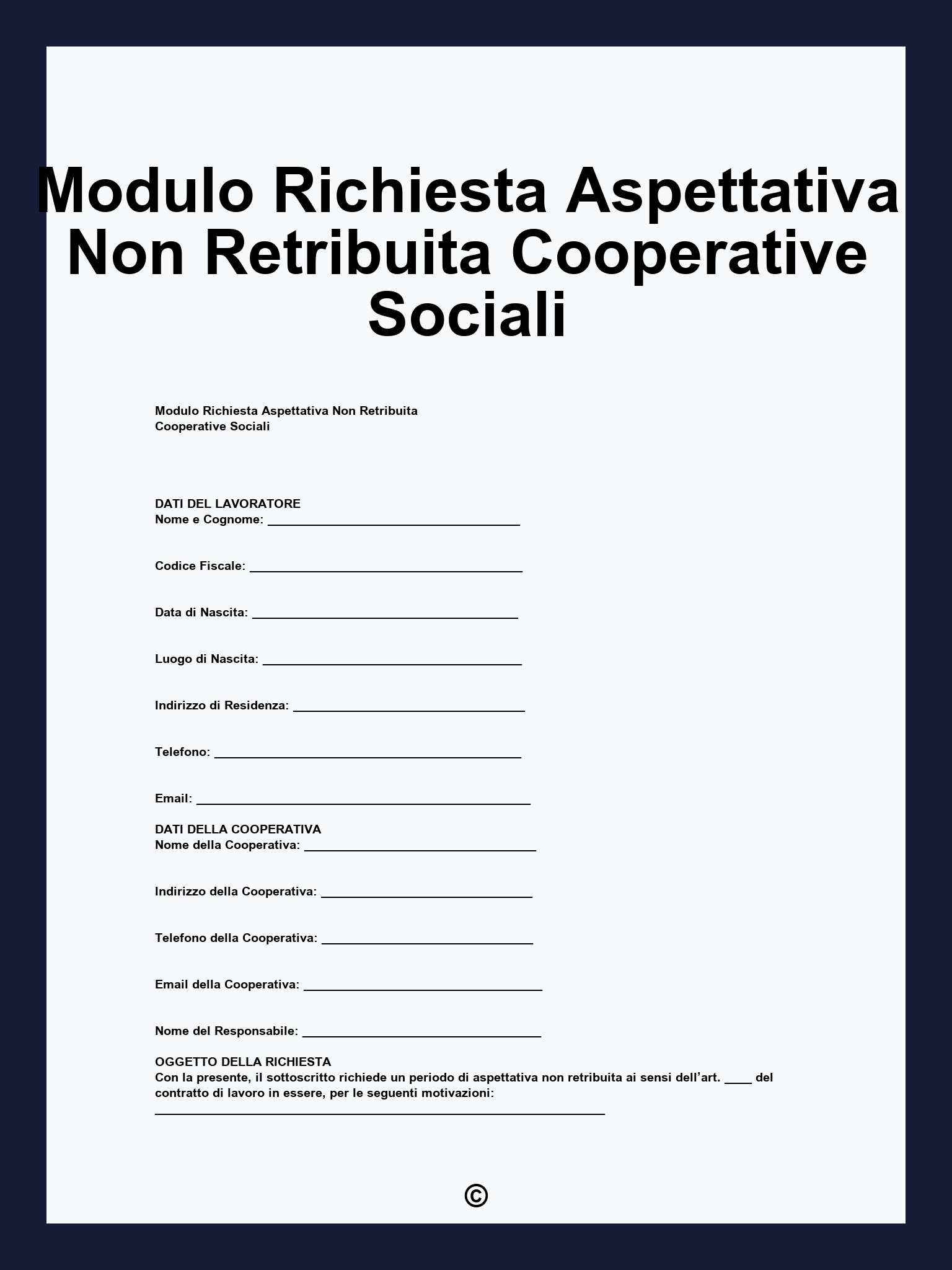 Modulo Richiesta Aspettativa Non Retribuita Cooperative Sociali