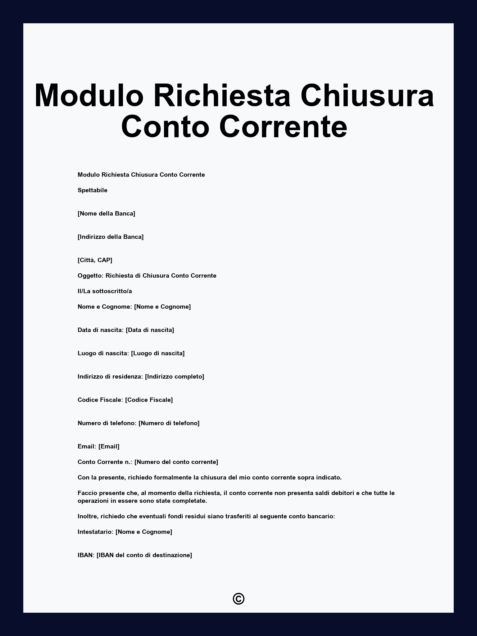 Modulo Richiesta Chiusura Conto Corrente