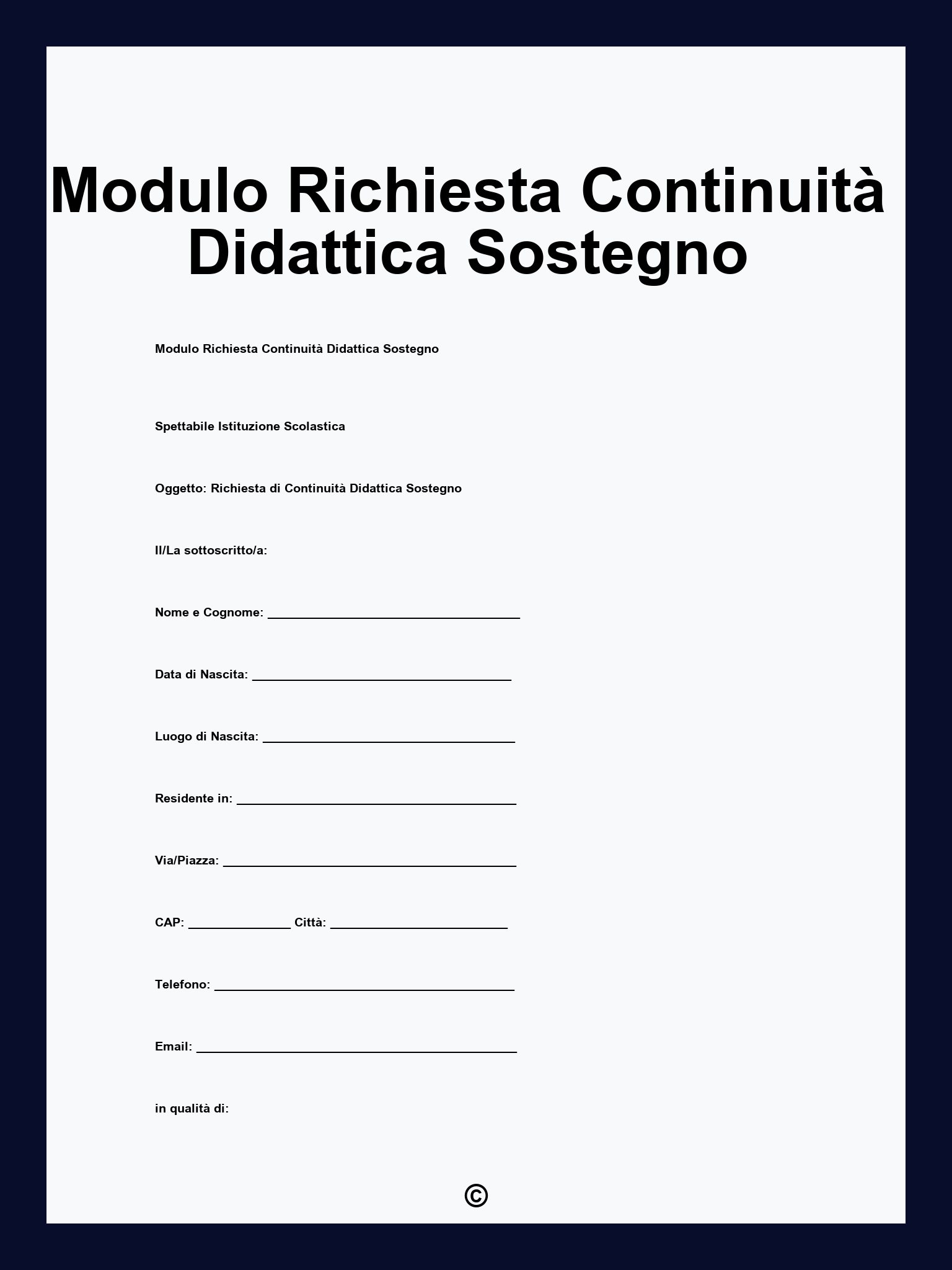 Modulo Richiesta Continuità Didattica Sostegno