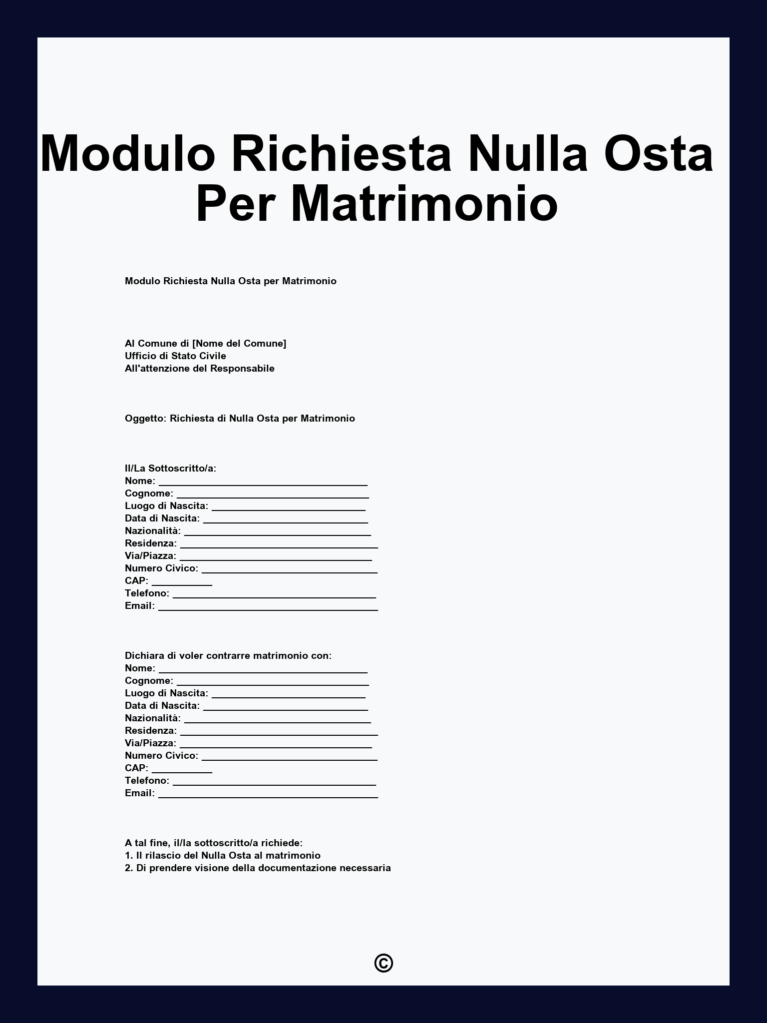 Modulo Richiesta Nulla Osta Per Matrimonio