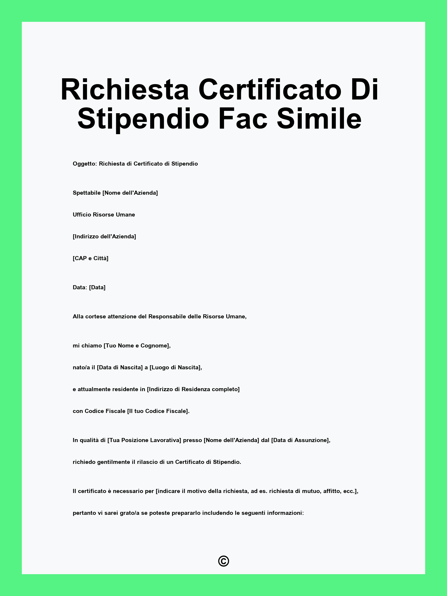 Richiesta Certificato Di Stipendio Fac Simile